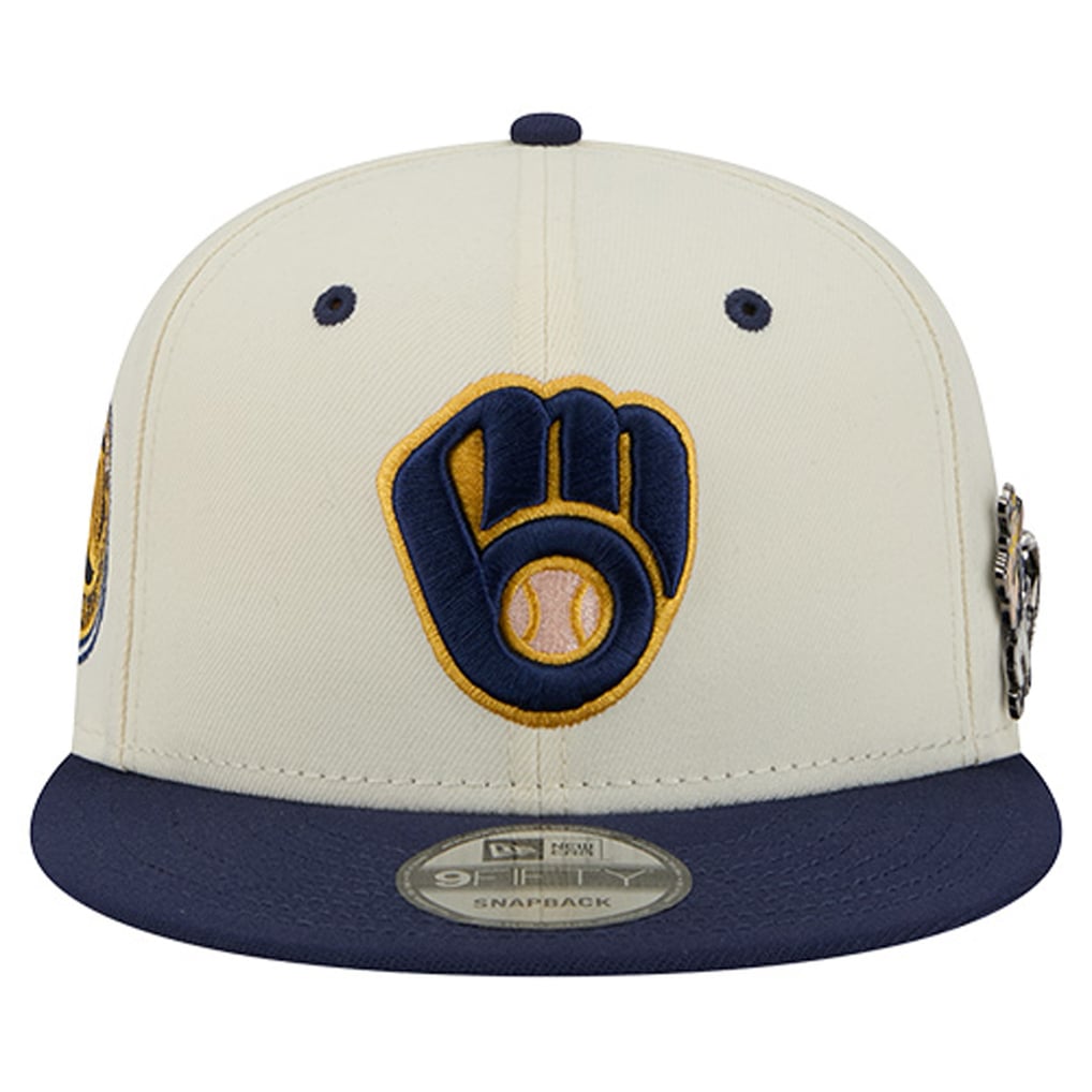 Milwaukee Brewers New Era Mascot Pin 9FIFTY Snapback Hat - Cream